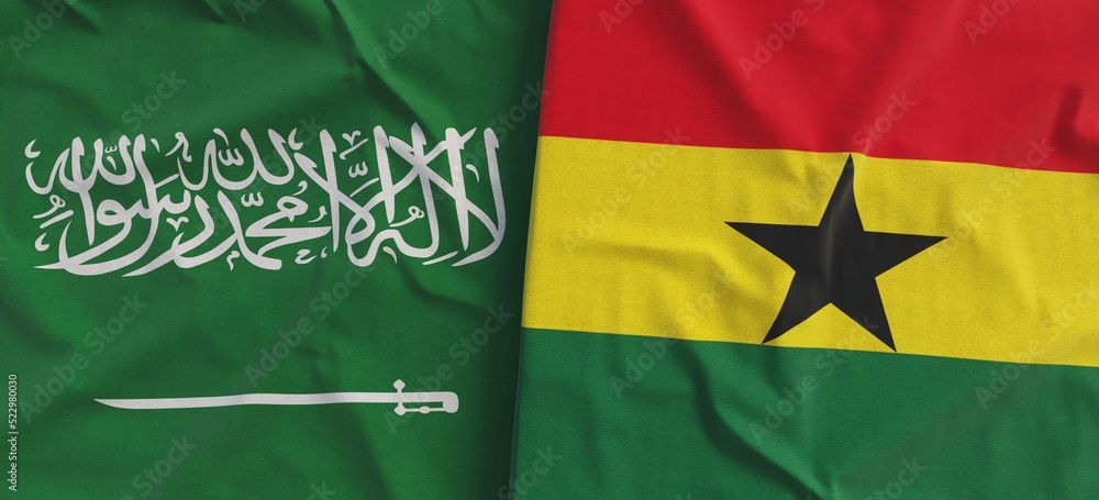 Flags of Saudi Arabia and Ghana. Linen flag close-up. Flag made of ...