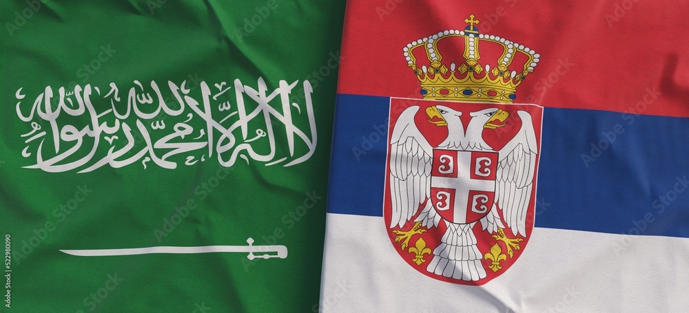 Flags of Saudi Arabia and Serbia. Linen flag close-up. Flag made of ...