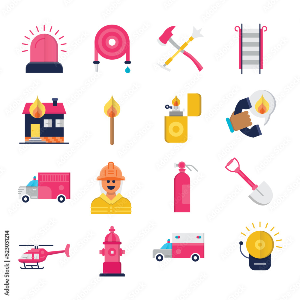 Firefighter and Fire department icons Stock Vector | Adobe Stock