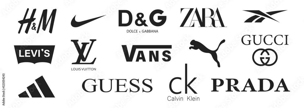Zdolbuniv, Ukraine - August 13, 2022: Popular clothing brands logotype ... Zdolbuniv, Ukraine - August 13, 2022: Popular clothing brands logotype ...