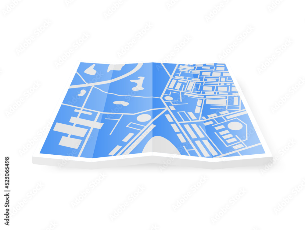 3D Folded Paper City Suburban Map Isolated on White. Abstract Generic ...