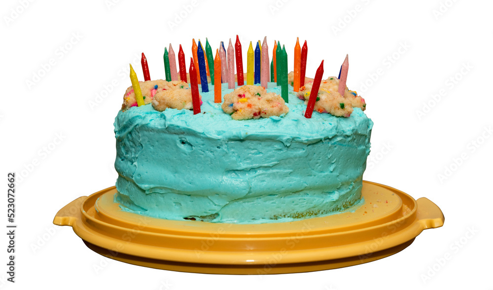 Blue frosted colorful birthday cake with a transparent background Stock ...