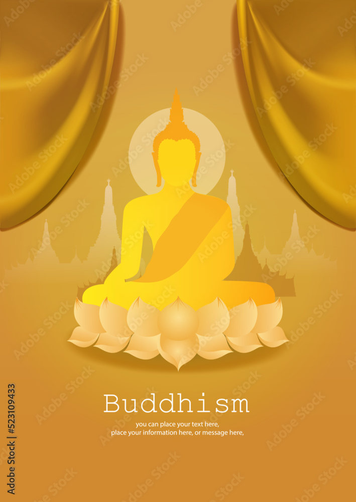 Buddha meditating on lotus flowers vector illustration - Magha Puja ...