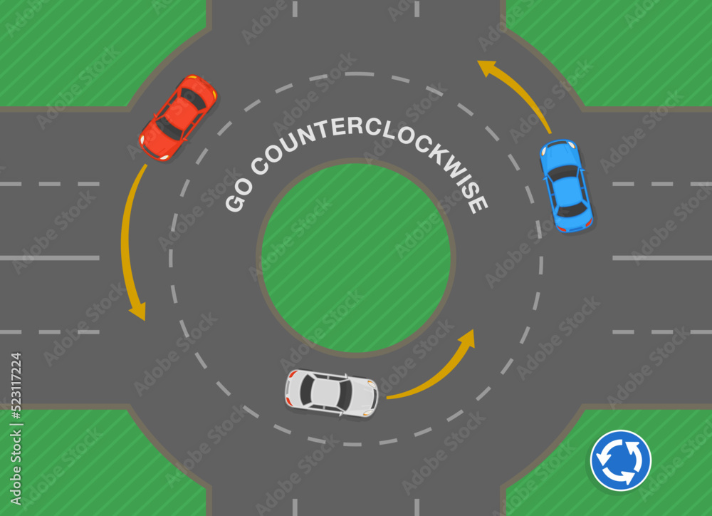 Safe driving tips and traffic regulation rules. Movement inside the roundabout. Go ...