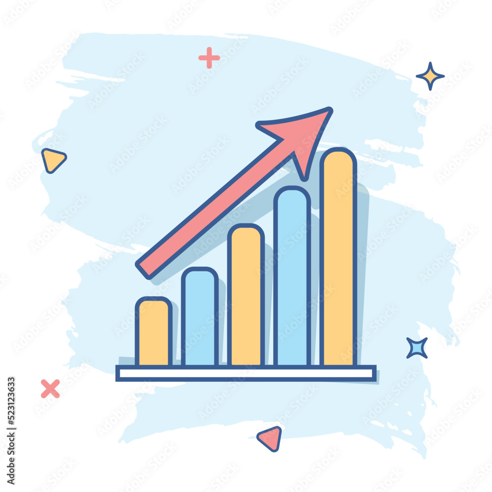 Vector cartoon business graph icon in comic style. Chart sign ...