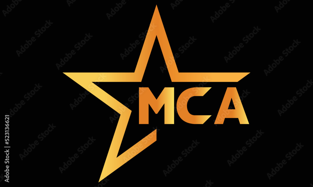 MCA golden luxury star icon three letter logo design vector template ...