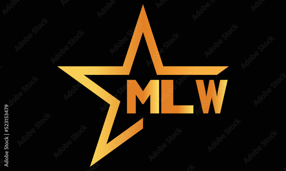 MLW golden luxury star icon three letter logo design vector template ...
