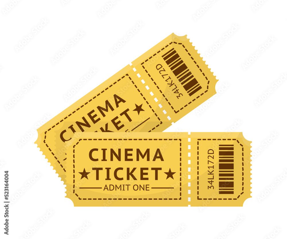 Cinema tickets vector illustration. Cartoon movie theater admission ...