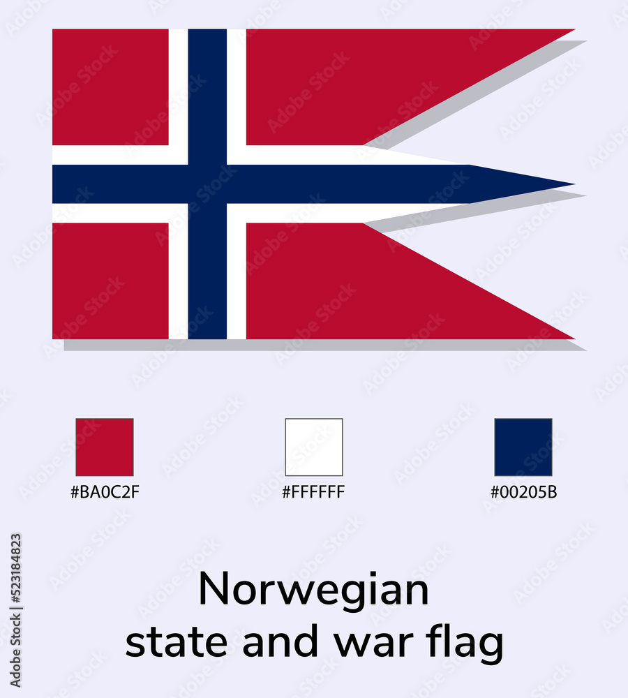 Vector Illustration of Norwegian state and war flag isolated on light ...