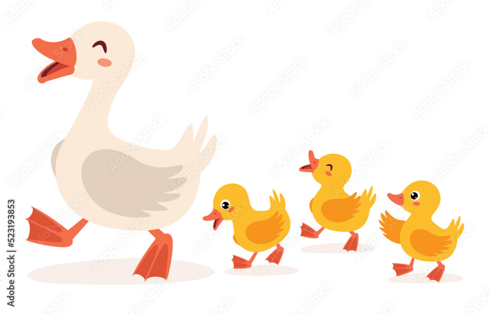 Cartoon Illustration Of Mother And Baby Gooses Stock Vector | Adobe Stock