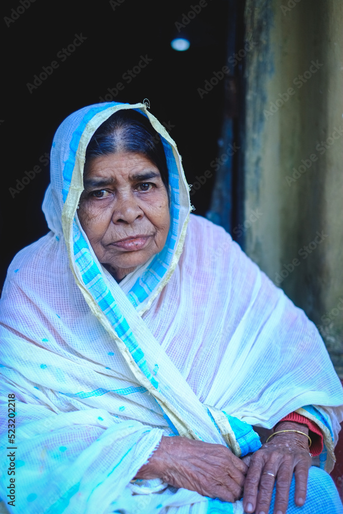 smiling face of south asian aged grandmother, Bangladeshi hindu ...