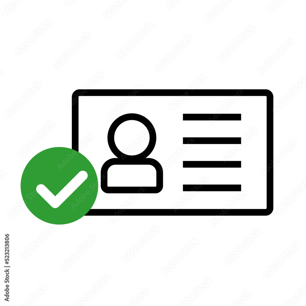 Identification verification icon. ID card and check mark. Vector. Stock ... Identification verification icon. ID card and check mark. Vector. Stock ...
