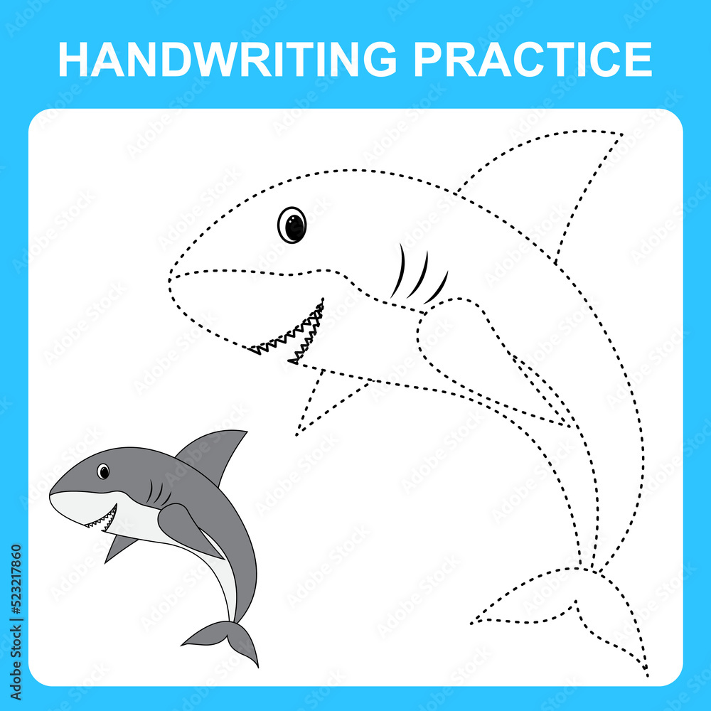 Handwriting practice. Trace the lines and color the shark. Educational ...