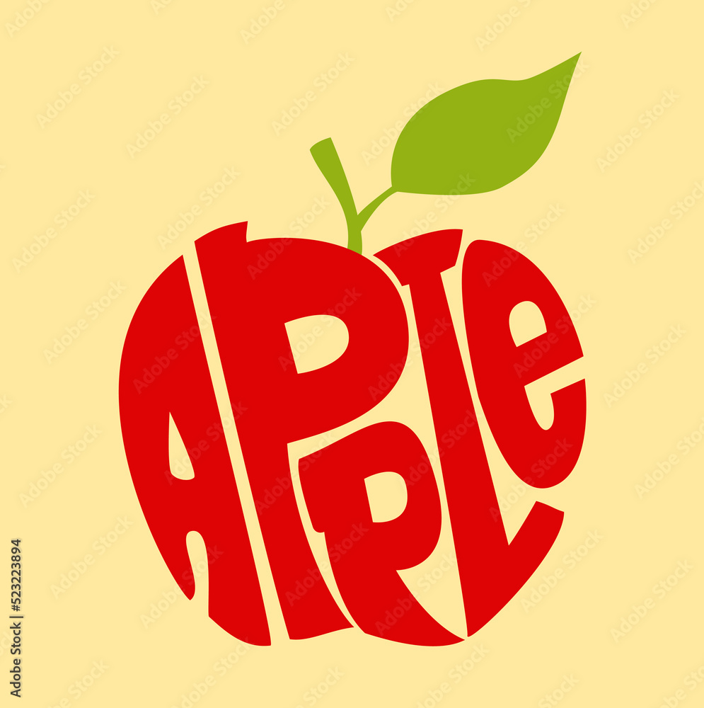 Red Apple Calligram. Typography Words Apple on Form Silhouette. Art ...