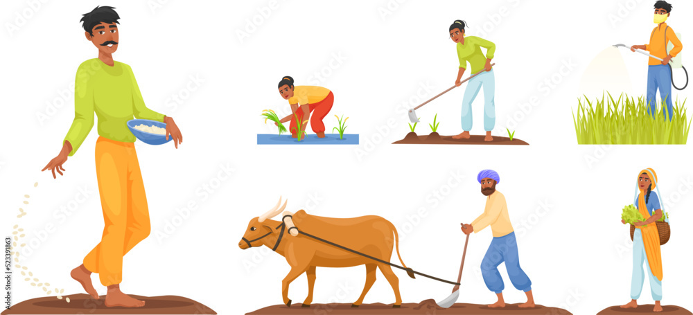 Cartoon indian farmers. Traditional rural farmer of farms village india ...