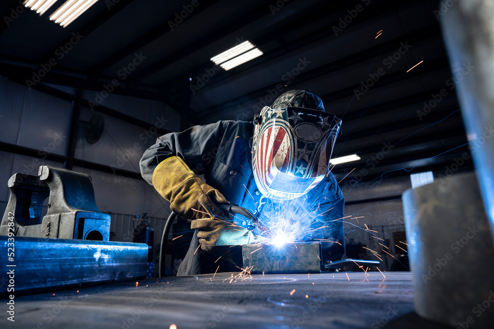 Welder Mig Tig Welding With Welder's Helmet Red White and Blue All ...