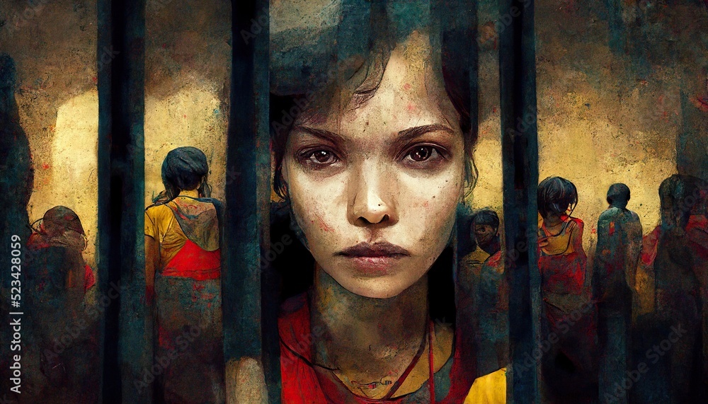 Human trafficking and kidnapping, modern slavery, woman sexually ...