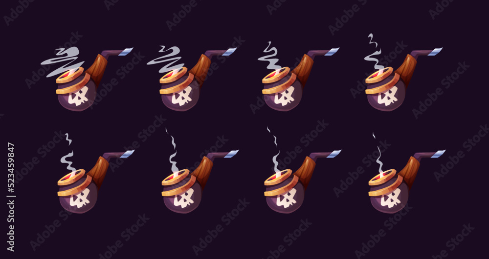 Pirate smoking pipe cartoon vector illustration. Animation sprites set ...