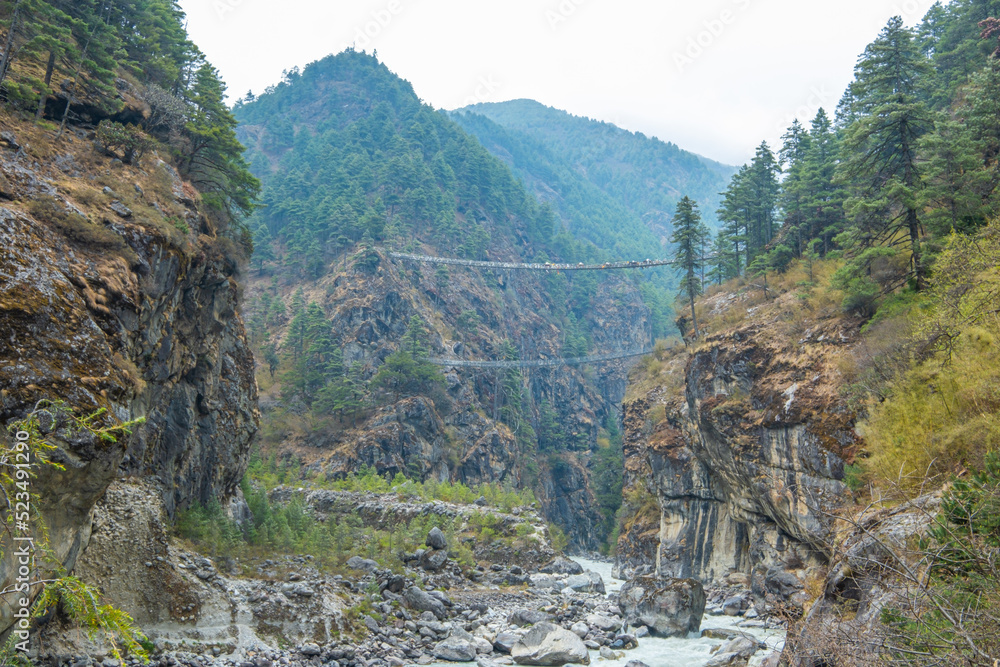 way to Tenzing-Hillary Suspension Bridge, the bridge build for crossing ...