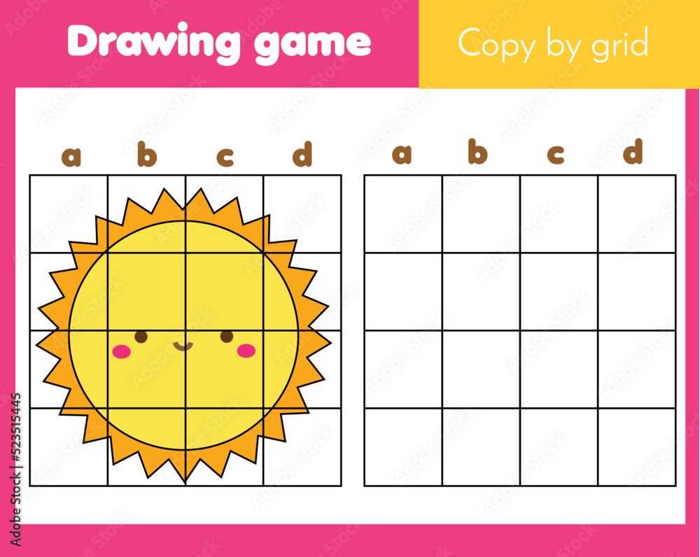 Vector de Stock Draw cute sun. Grid copy worksheet. educational ...