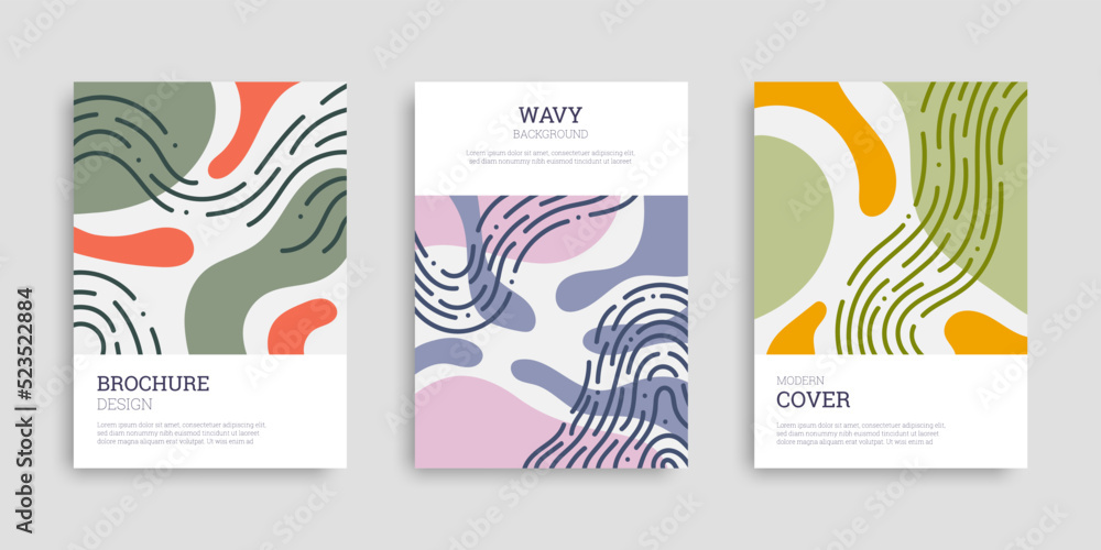 Set of abstract covers with fluid shapes. Collection of A4 backgrounds ...