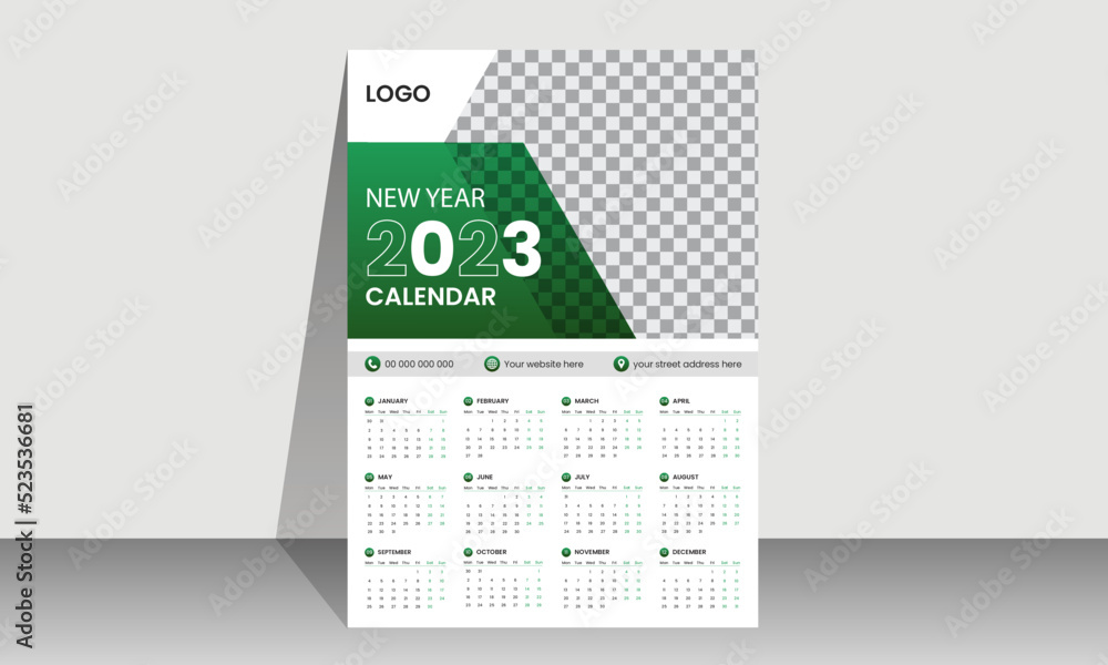 Monthly Calendar 2023. Simple monthly horizontal photo calendar Layout ...