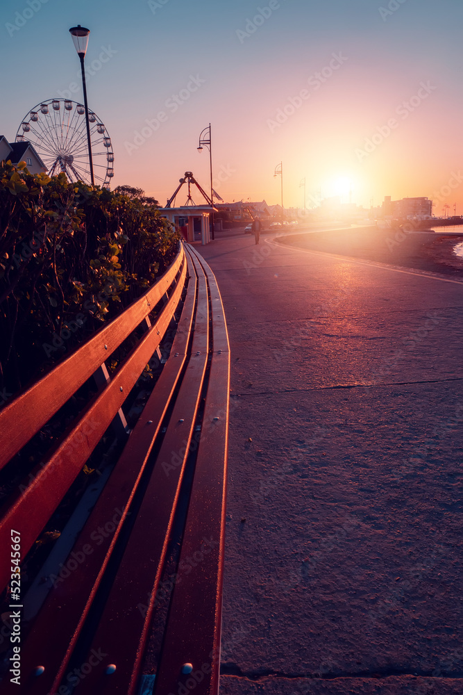 Sunrise scene at Salthill promenade in Galway city, Ireland. Long ...