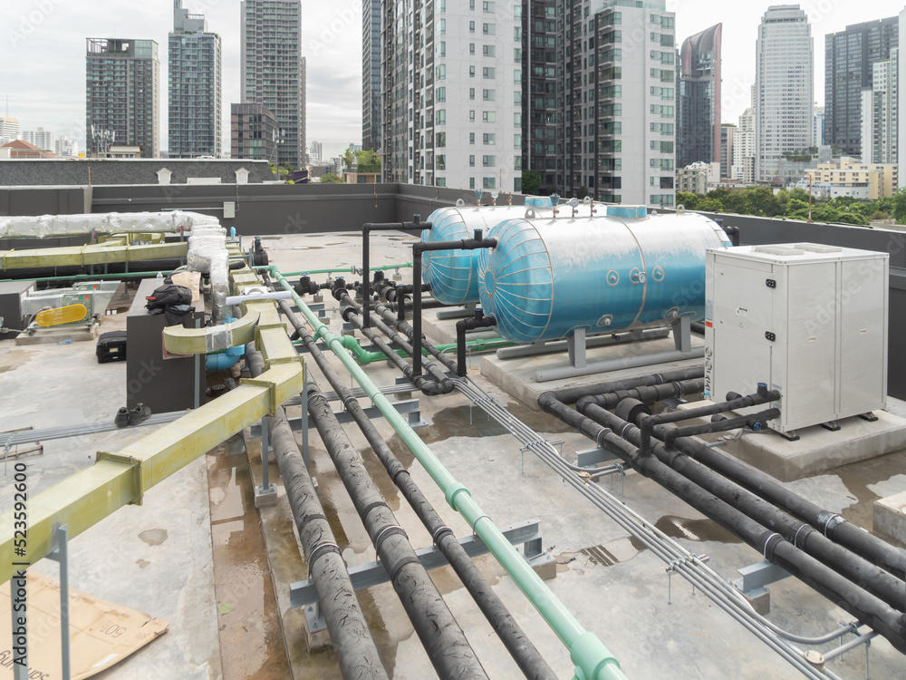 Foto de Stock Chiller tower or cooling tower on rooftop of a office ...