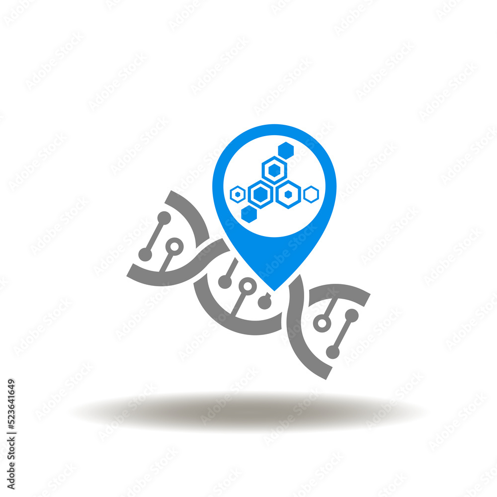 Vector illustration of dna helix and location map pointer with ...