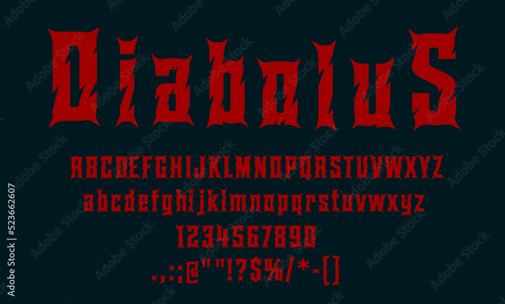 Stockvektorbilden Horror, devil or evil font, scary Halloween alphabet ...