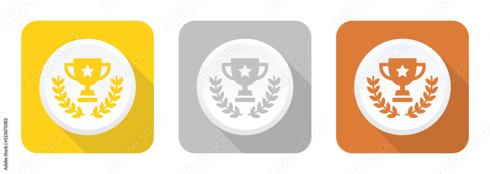 Winner prize web button gold, silver and bronze sign with trophy icon ...