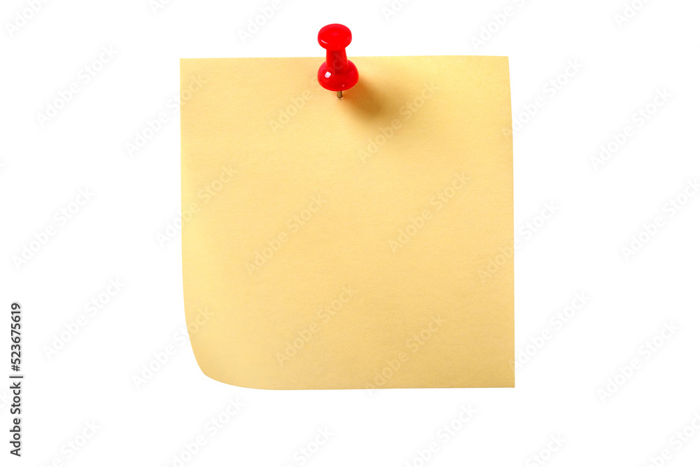 One square yellow sticky post it note with pushpin isolated transparent ...