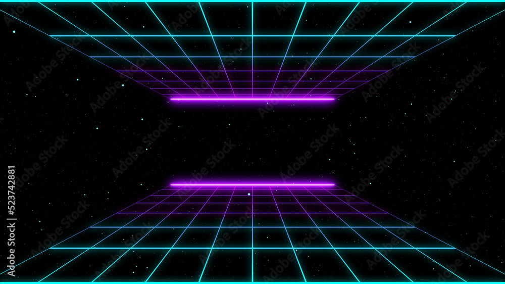 Retro style 80s video game background. Futuristic Grid landscape of the ...