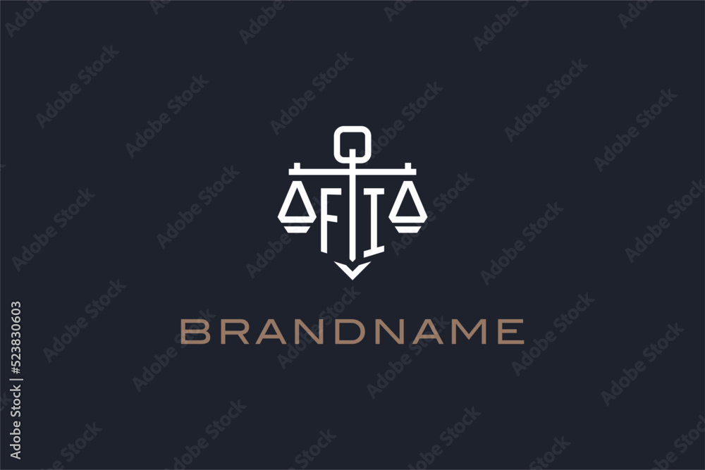 Initials FI logo for law firm with shield and scales of justice modern ...