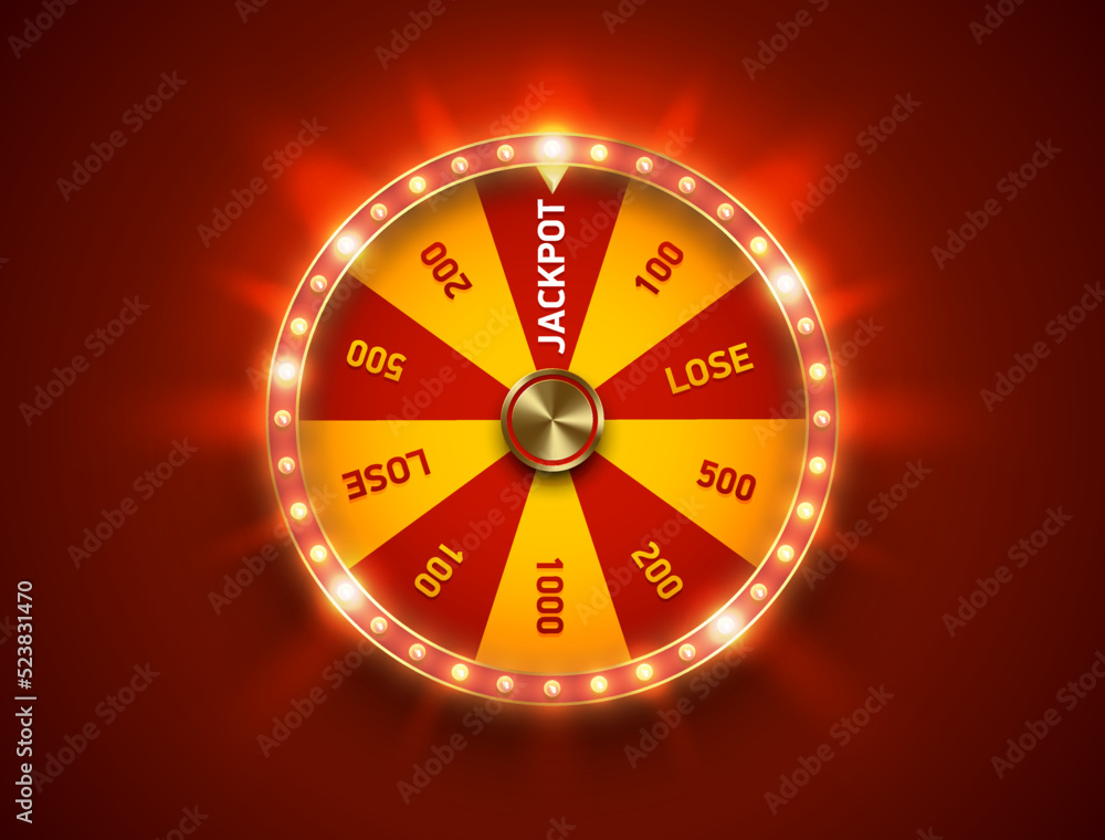 Bright fortune wheel spin mashine. Shiny led bulbs frame, isolated on ...