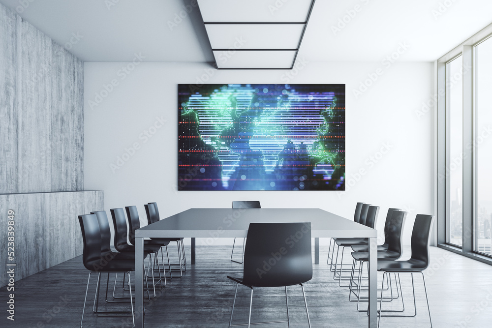 Abstract creative world map on tv display in a modern presentation room ...