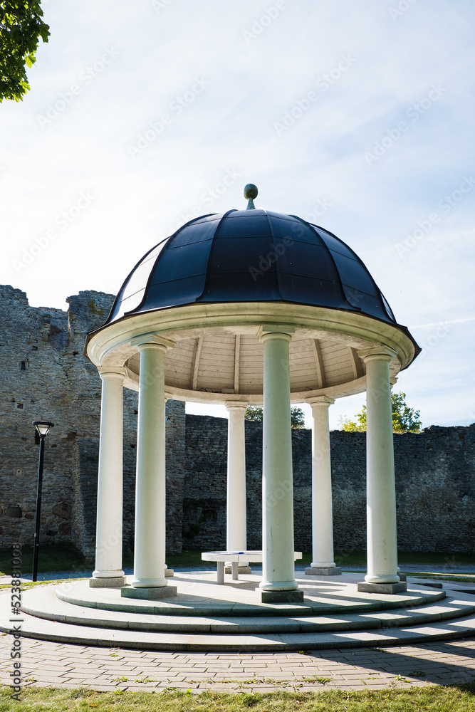 Round pavilion in castle park dedicated to famous Estonian artist Ants ...