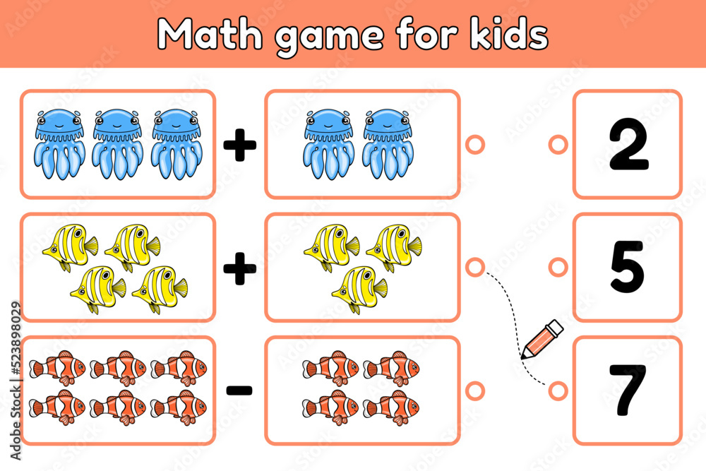 Mathematical game for preschool kids. Educational worksheet for ...