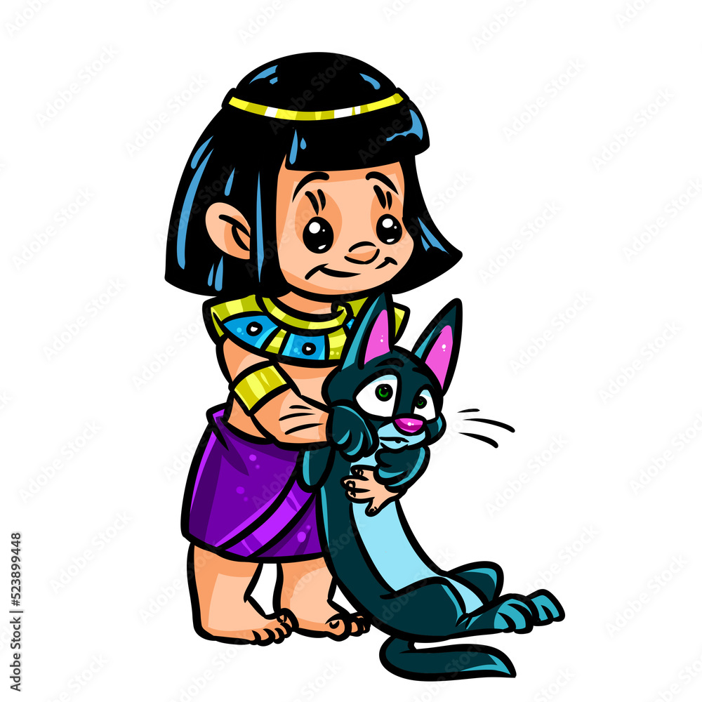 Little boy ancient egypt cat character clipart cartoon illustration ...