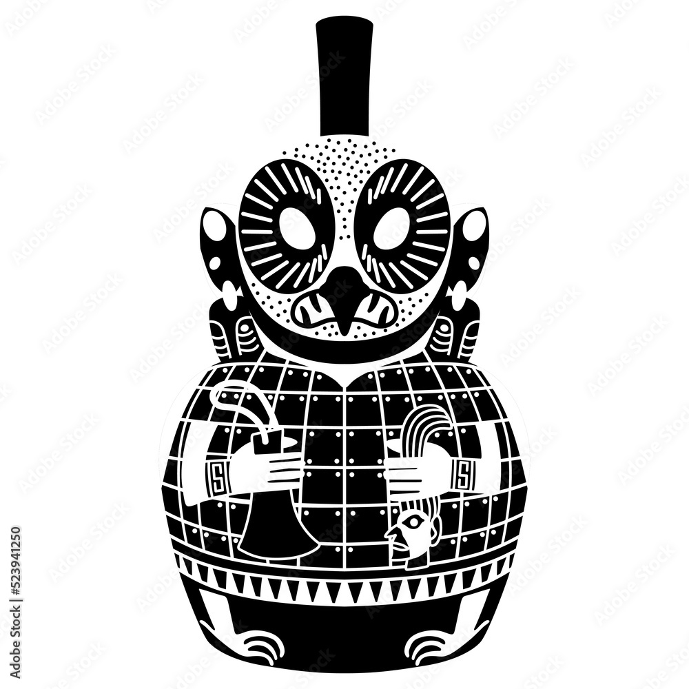 Ancient Peruvian vessel in a shape of owl. Native American art of ...