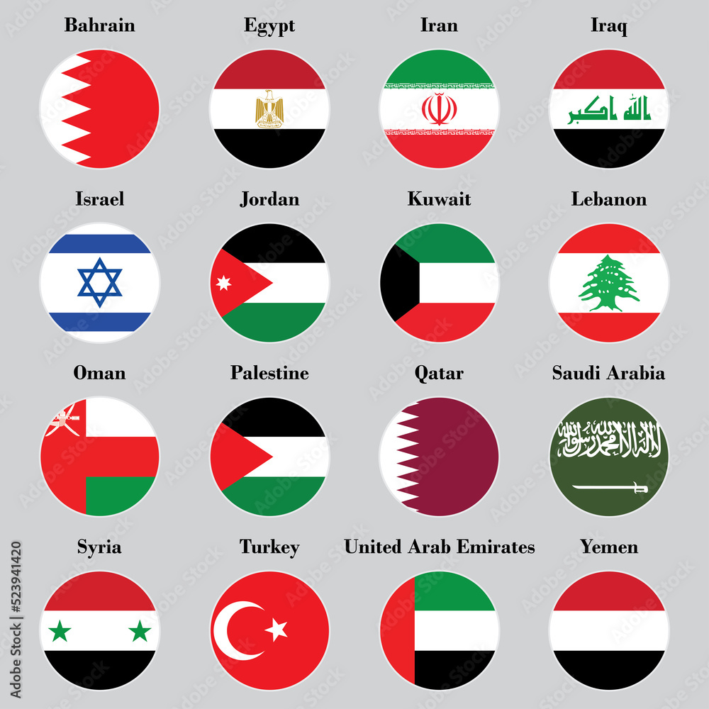Middle Eastern Country Flags Middle East Countries Flags Stock