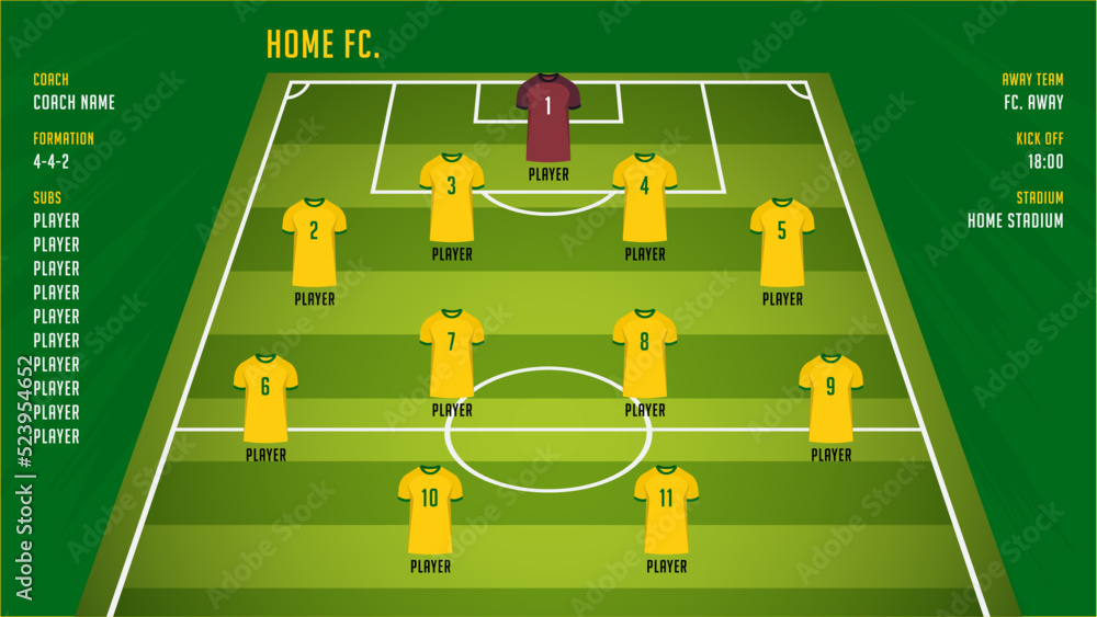 Football team formation, starting list or lineups infographic template ...
