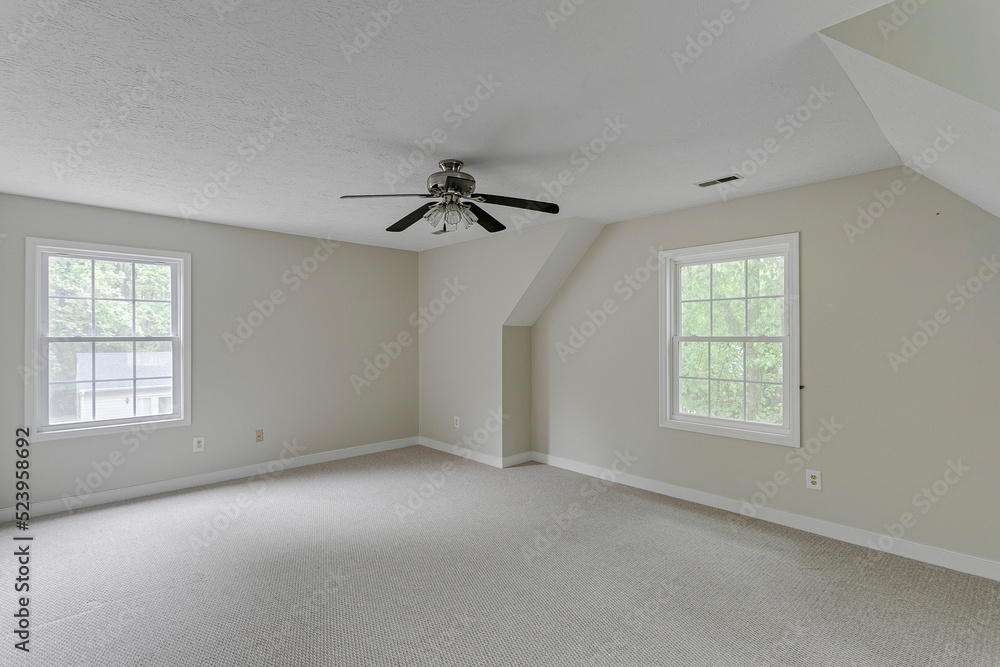 empty room with windows traditional interior design with dark wooden ...