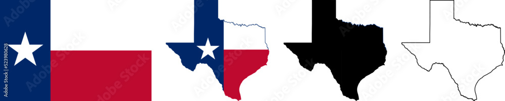 Texas State National Flag Map Texan outline black silhouette 素材庫向量圖 ...