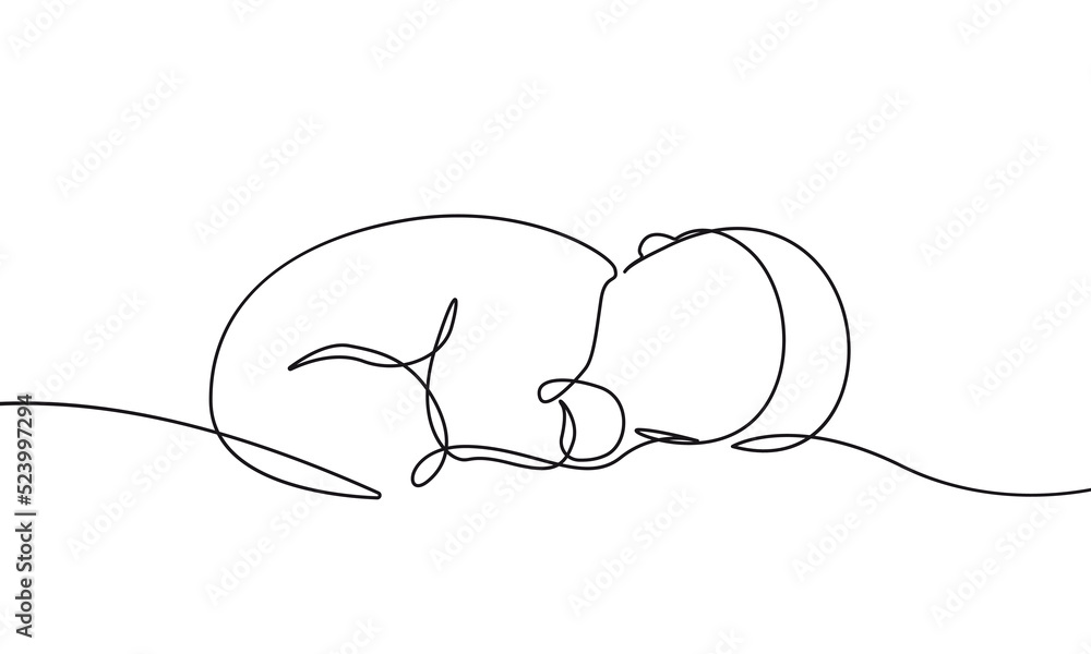 Baby Continuous Line Art Drawing. Cute Little Baby One Line Drawing ...