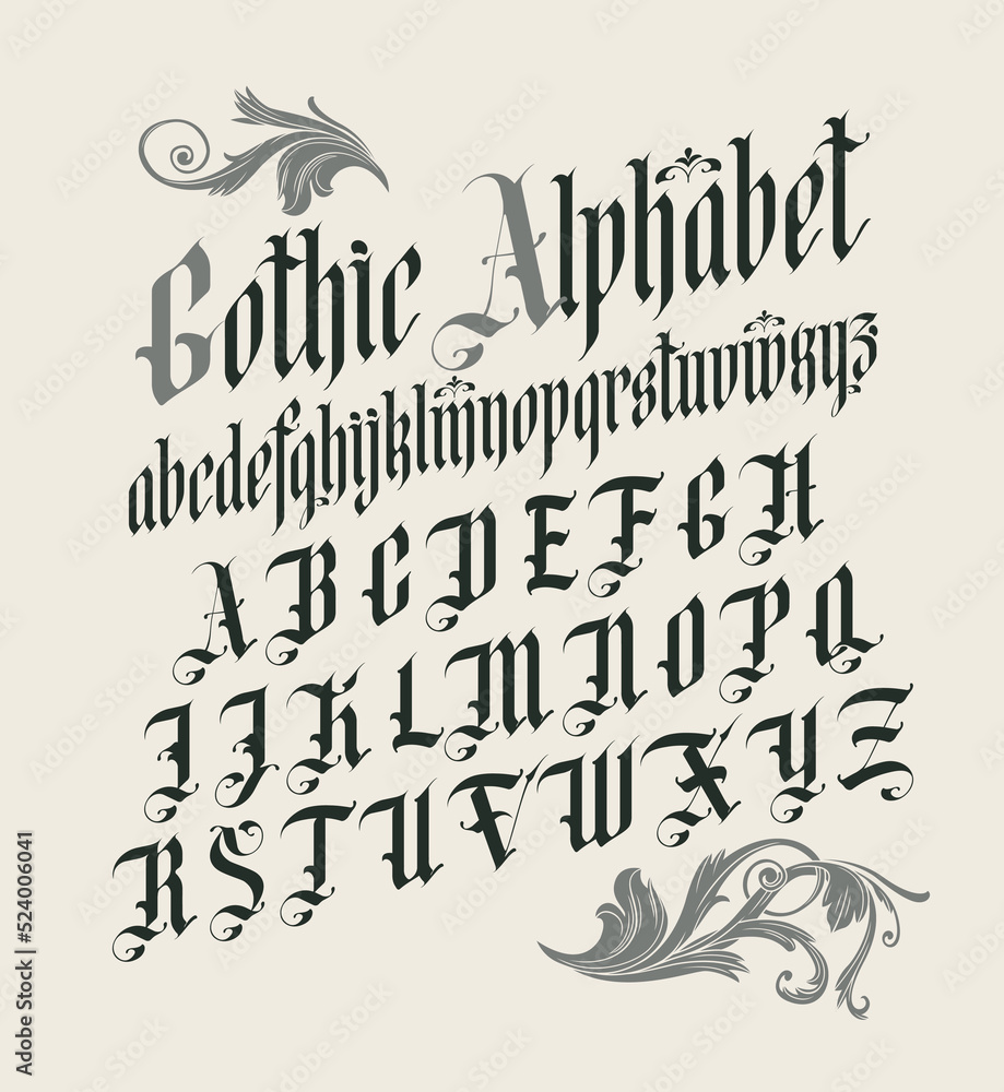 Gothic font. Full set of capital letters of the English alphabet in ...