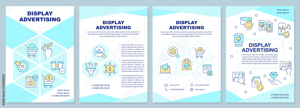 Display advertising cyan brochure template. Marketing campaign. Leaflet design with linear icons ...