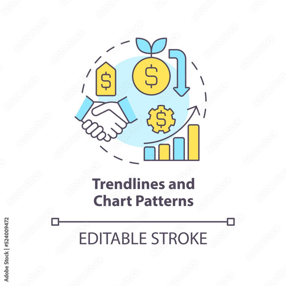 Trendlines and chart patterns concept icon. Trend trading strategy ...