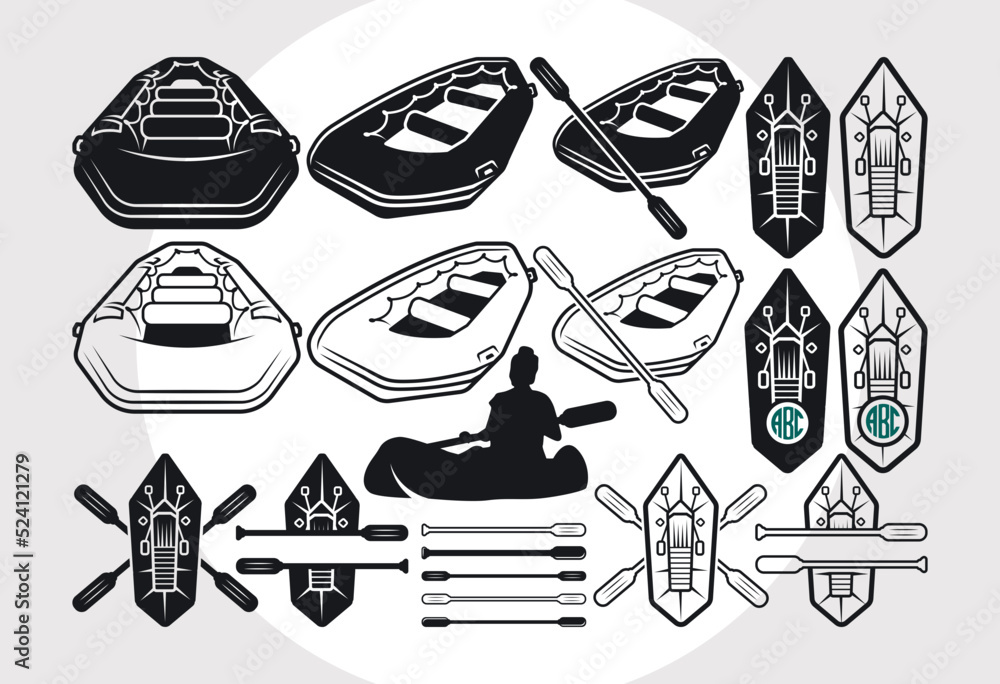 Vector de Stock kayak SVG bundle, Kayak Boat Svg, Canoe Svg, Paddle Svg ...