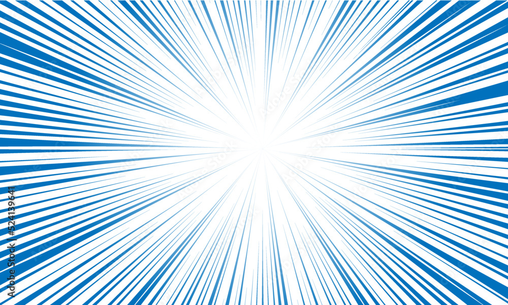Blue and White colored manga, anime style comic speed lines. Radial ...